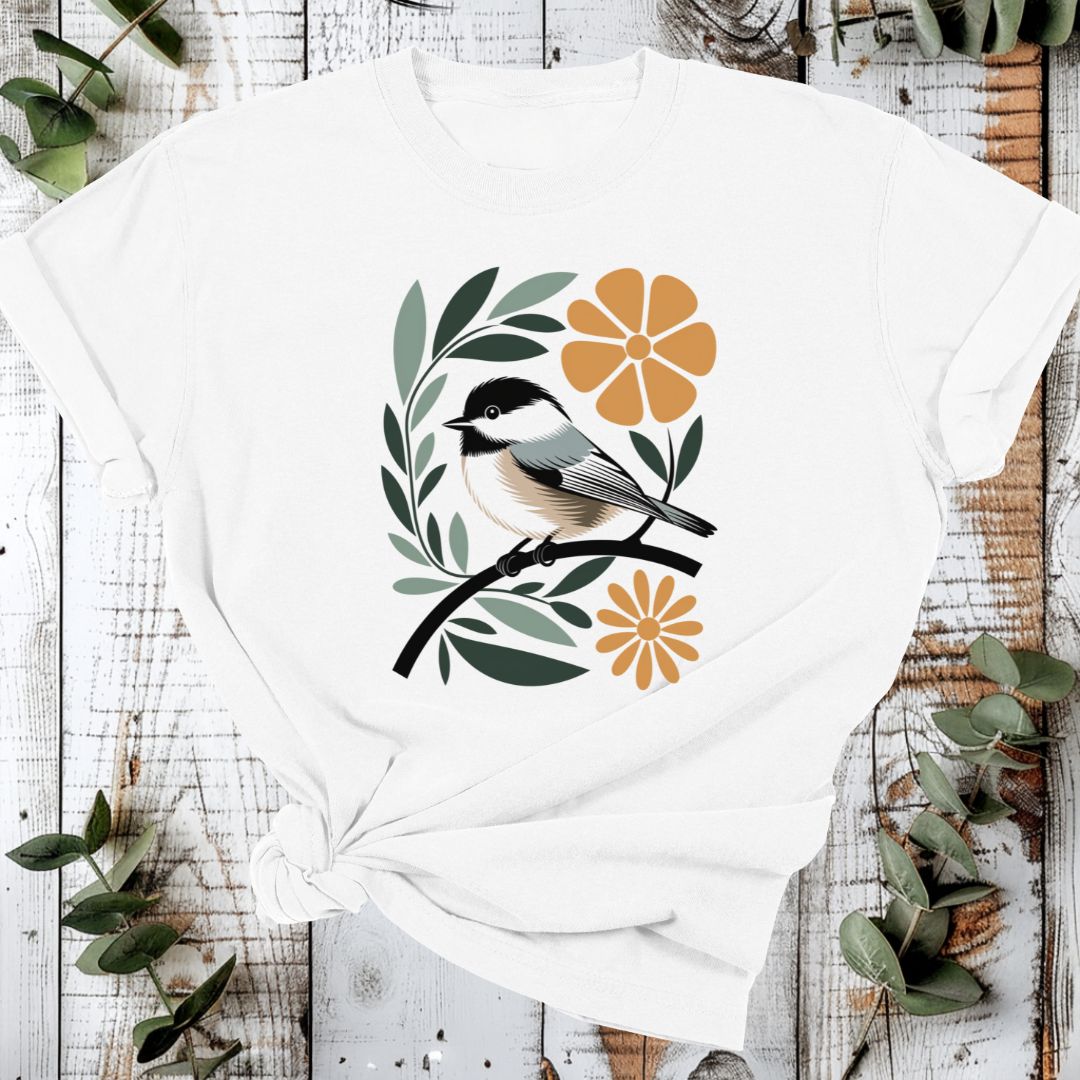 Chickadee Folk Art T-Shirt | Sustainable Nature Bird Tee – Hug From Nature